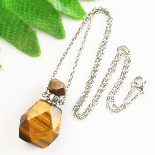 Yellow Tiger Eye Gem Essential Oil Diffuser Bottle Pendant Necklace 18 ...