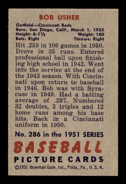 1951 Bowman - #286 Bob Usher (RC) for sale online | eBay