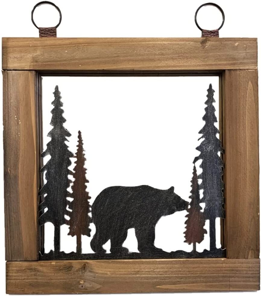 Rustic Black Bear Hanging Wall Mounted Wood Frame Mirror Cabin Lodge ...