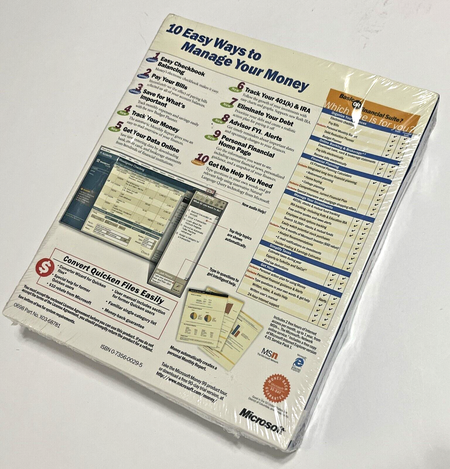 MICROSOFT Vintage Money 99 Basic for Windows Original Retail CD NEW ...