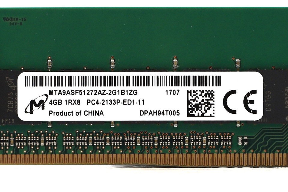 Micron 4GB 1Rx8 PC4-2133P-ED1-11 ECC Unbuffered Memory MTA9ASF51272AZ ...