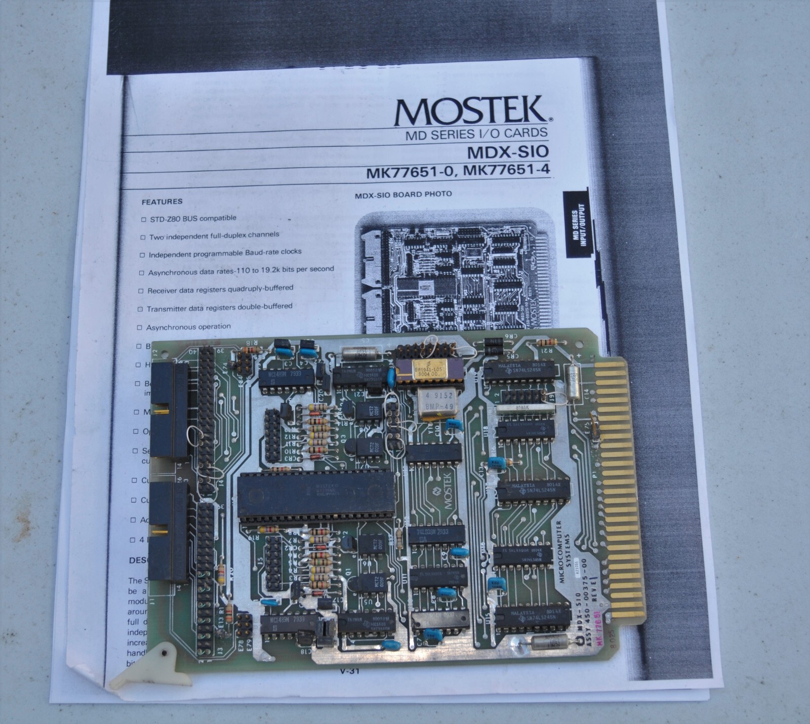MOSTEK STD BUS DUAL RS-232 I/O CARD, Model MDX-SIO, USED, TESTED ...