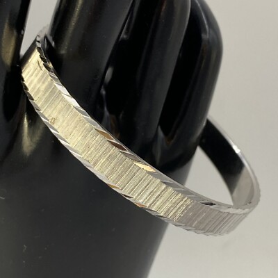 Vintage Signed Crown Trifari M Silver Tone Bangle Bracelet Textured ...