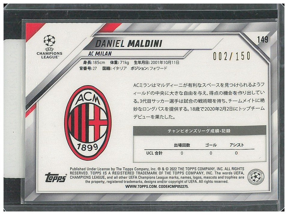 2022 Topps UEFA Champions League Japan Edition Daniel Maldini /150 ...