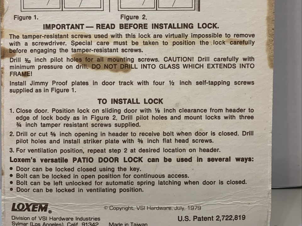 Keyed Patio Door Lock Deadbolt for Sliding Glass Doors NEW SEALED Loxem ...