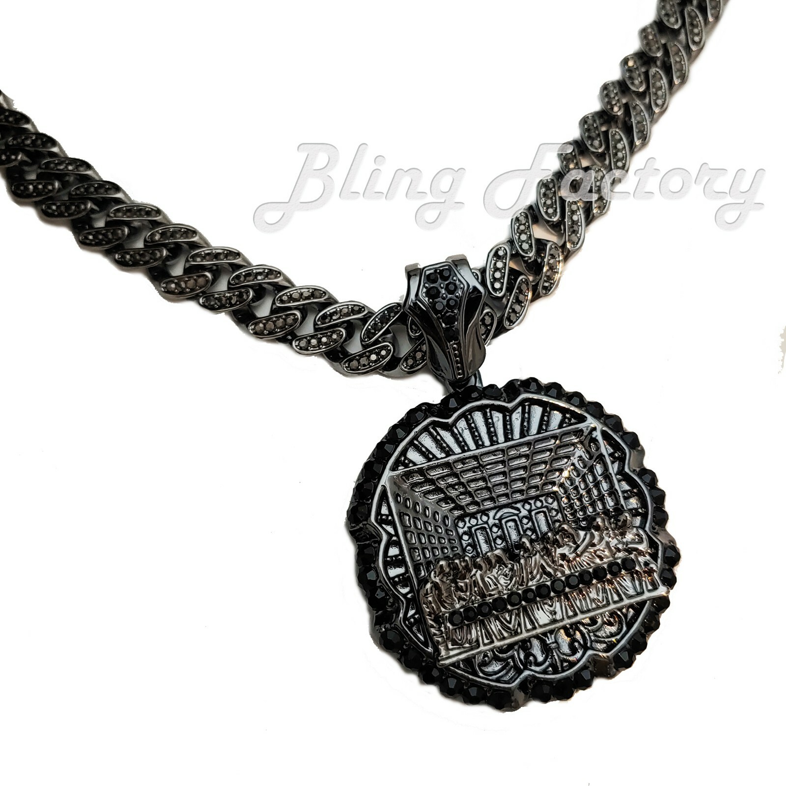 Iced Black Large Last Supper Pendant & 16" ~ 24" Full Iced Cuban Chain ...