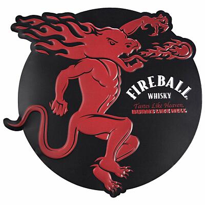Fireball Whisky Tastes Like Heaven Burns Like Hell Embossed Metal Sign ...