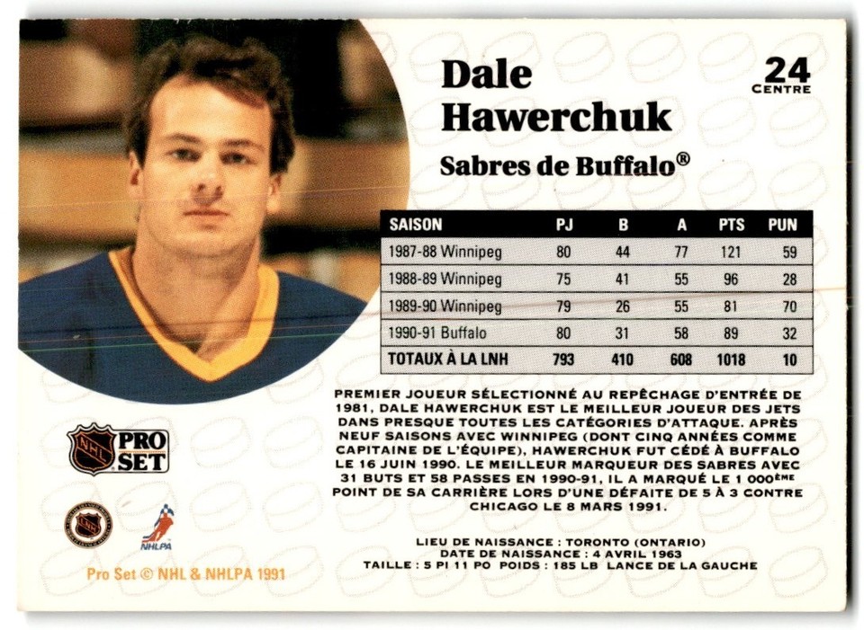 1991-92 Pro Set Dale Hawerchuk Buffalo Sabres #24 | eBay