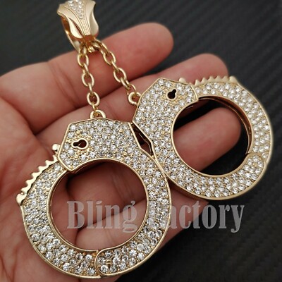 Iced Hip Hop Rapper's Fashion Lab Diamond Jumbo Handcuffs Bling Charm ...