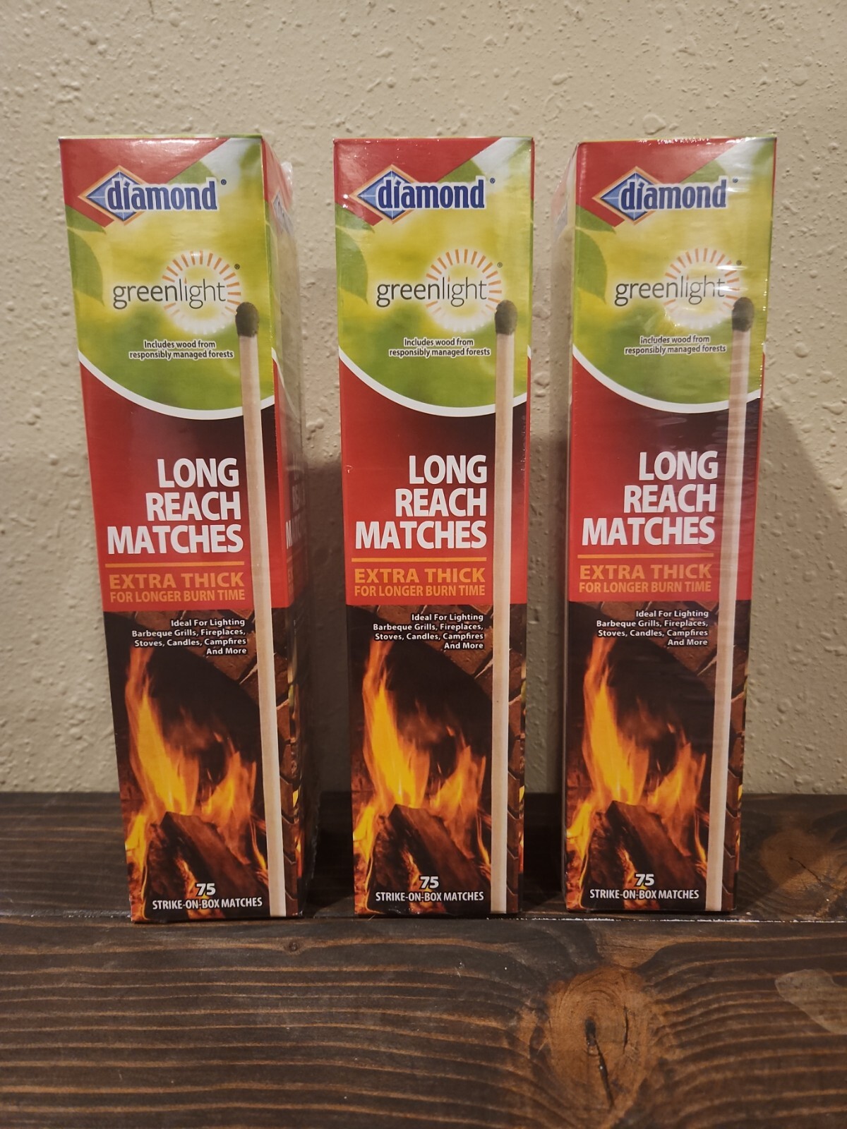 3 Diamond Long Reach Matches 75 Count box = 225 Total - Long Burn Time ...