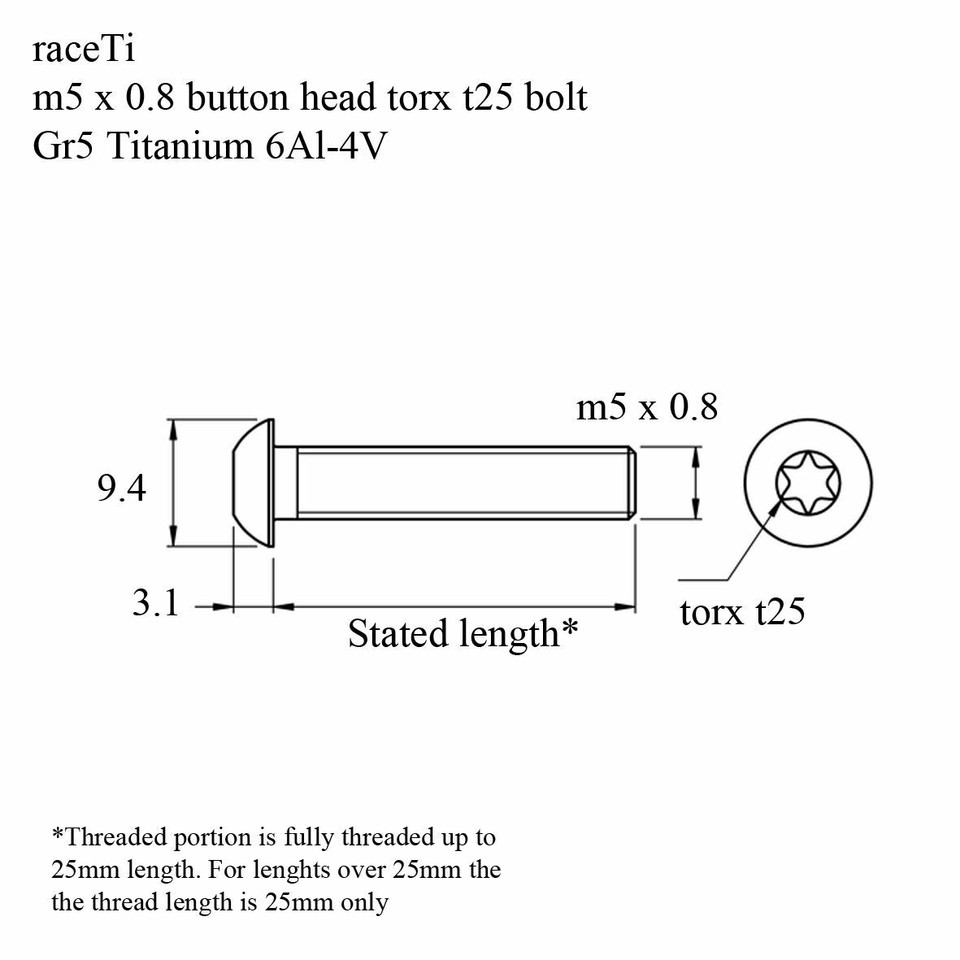 M5x 20 mm Titanium Button Head Torx t25 Screw Bolt Ti Low Profile LIFE ...