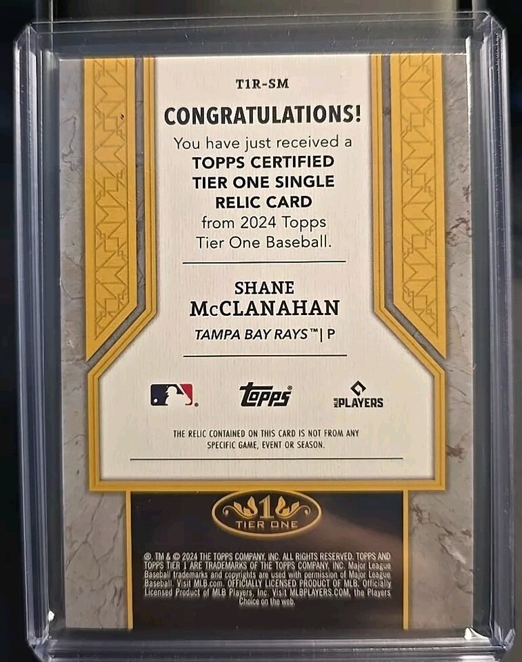 2024 Topps Tier One Shane McClanahan Purple Relic 002/149 #T1R-SM | eBay