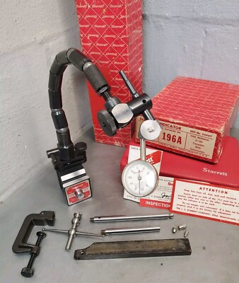 Starrett No. 657TW magnetic base w/ Flex-O-Post + 196 dial indicator ...
