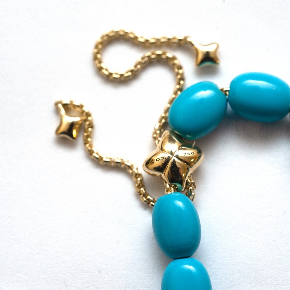 DAVID YURMAN New 8mm Bijoux Pebble Bead Bracelet Turquoise 18K Gold ...