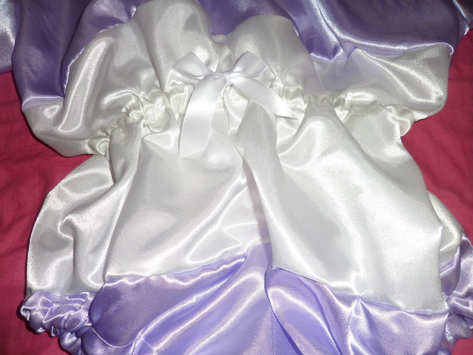ABDL SISSY LILAC WHITE BAND SATIN ROMPER SUIT PUFFED SLEEVES BOWS 46 ...