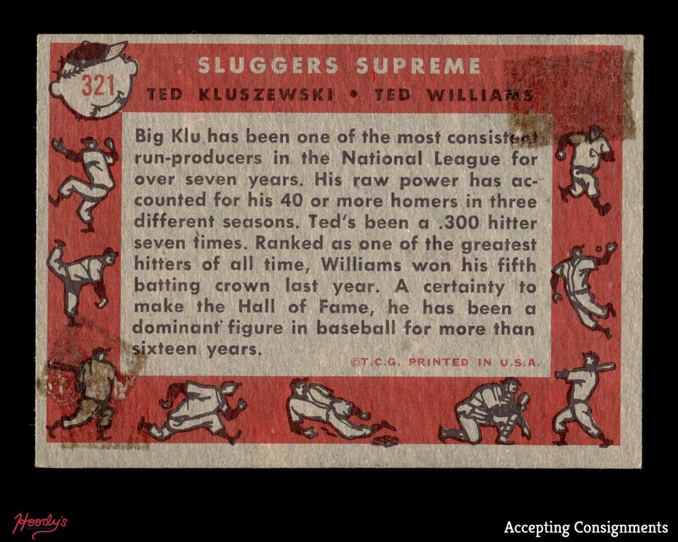 1958 Topps #321 Sluggers Supreme Ted Kluszewski, Ted Williams VG - VG ...