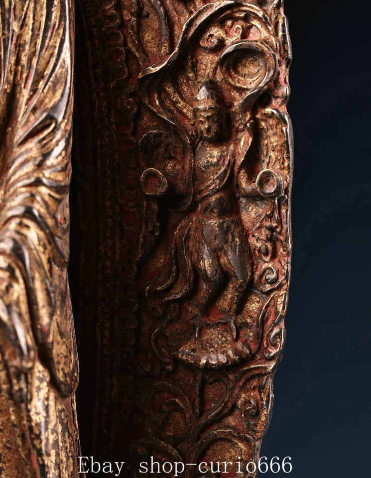 17.3"Old Tibet Bronze Gilt Buddhism Stand Shakyamuni Amitabha Buddha ...
