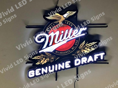 Vivid LED Miller Lite Beer MGD Genuine Draft 24"x22" Neon Sign Lamp ...