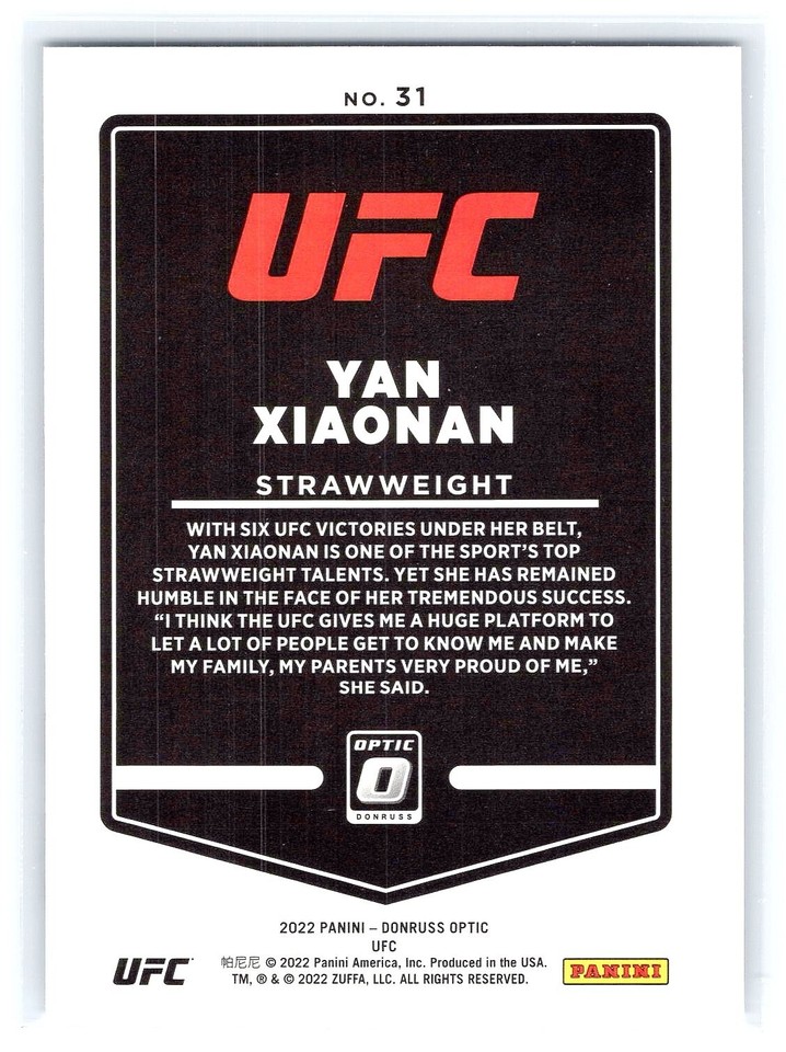 2022 PANINI DONRUSS OPTIC UFC #31 YAN XIAONAN | eBay