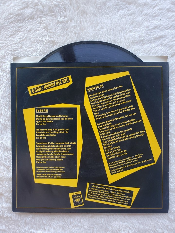 Bruce Springsteen I'm on Fire / Johnny Bye Bye 7" vinyl 45rpm | eBay