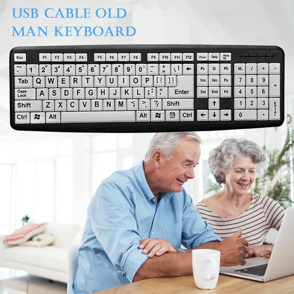 104 Keys USB Wired Large Print Computer Portable Keyboard for Elderly ...