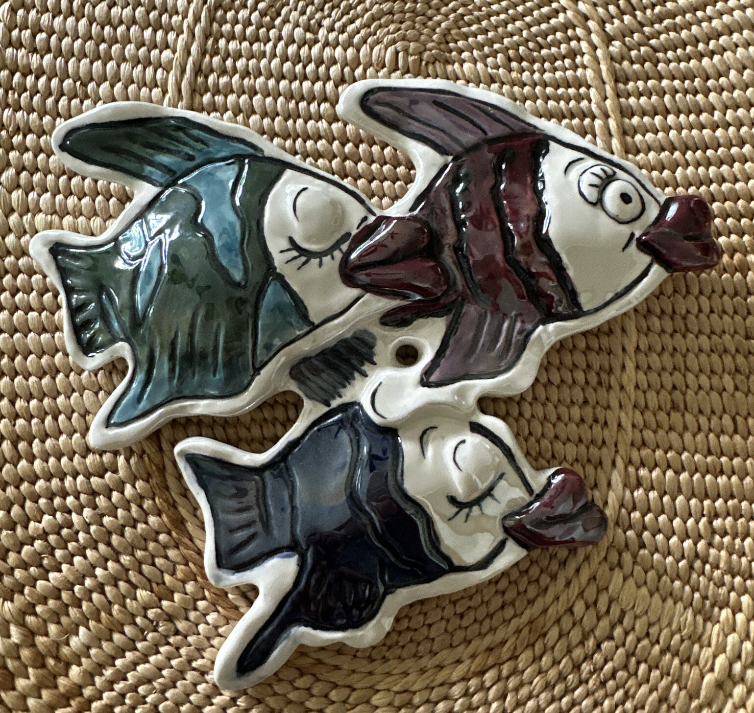 Blue Sky Clayworks "Kissy Fish" Wall Plaque by Heather Goldminc 2000 | eBay