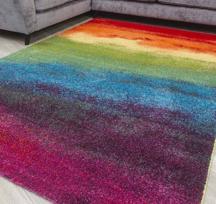 Funky Bright Rainbow Rugs Modern Multi Coloured Thick Runner Large Rug ...