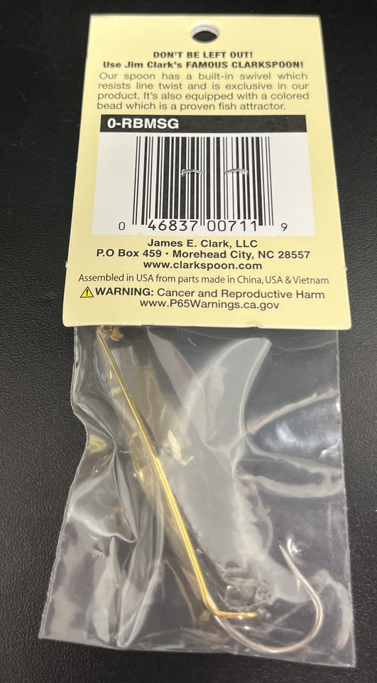 Clarkspoon Fishing Lure 0-RBMSG Size 0 Gold Red Bead Stainless Steel ...