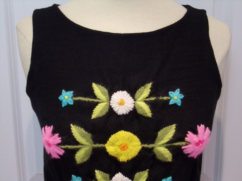 Vintage 1960's Phil Rose of California Black Sleeveless Dress w/Flowers ...