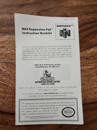 Expansion Pak Nintendo 64 N64 Instruction Booklet Insert NUS-A-TB-USA ...