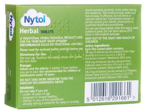 Nytol Herbal Good Sleep Aid Tablets - Insomnia Sleeping Natural - 30 ...
