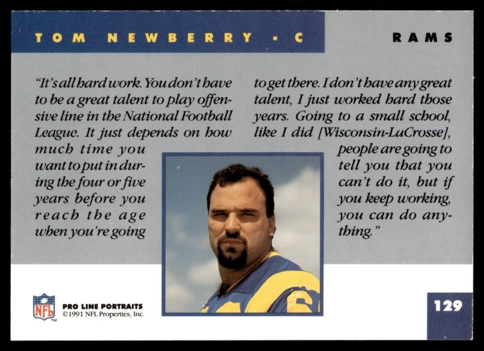 1991 Pro Line Portraits #129 Tom Newberry Los Angeles Rams | eBay