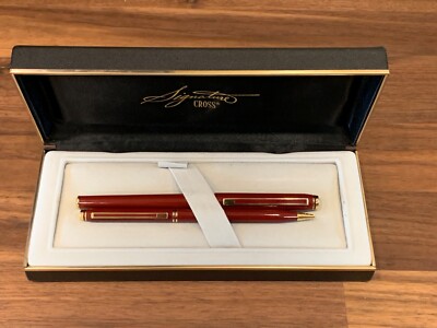 CROSS Signature Fountain Pen & Pencil Bordeaux Red 18k Set In Original ...
