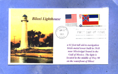 BILOXI LIGHTHOUSE Biloxi, Mississippi Photo Cachet MS Stamp, Flag First ...