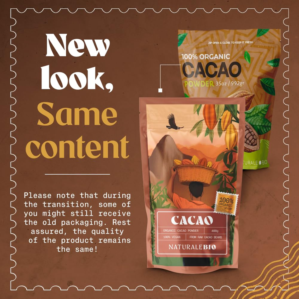 Cacao Powder Organic 35Oz. Unsweetened, Non-Alkalized and Pure. Cocoa ...