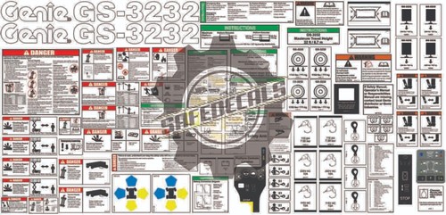 Genie GS-3232 Scissor Lift Full Decal Set W/ Applicator & Instructions ...