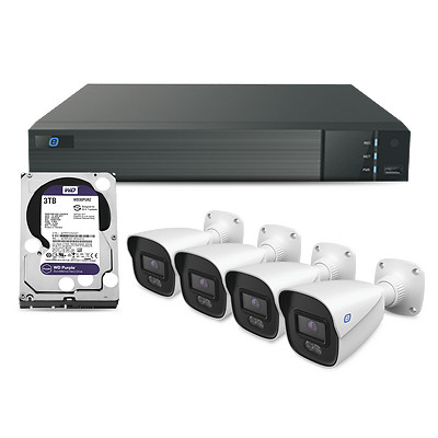 Epcom IP Camera Kit NVR 4 Ch 4 Bullet Cameras Color 24/7 3TB HDD CCTV ...