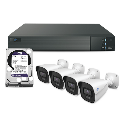 Epcom IP Camera Kit NVR 4 Ch 4 Bullet Cameras Color 24/7 3TB HDD CCTV ...