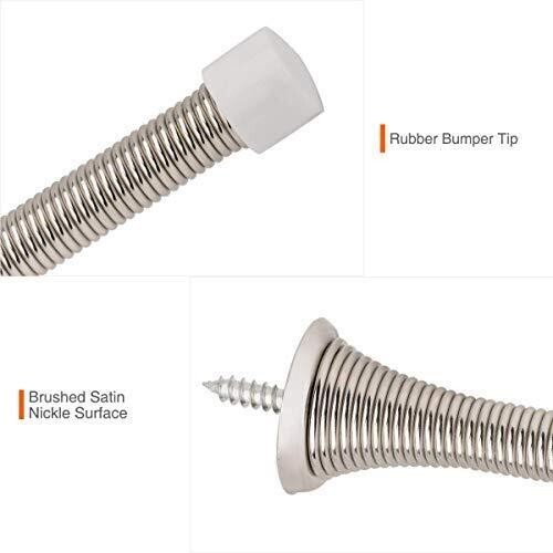 2 Pack Spring Door Stopper Brushed Satin Nickel 3-1/4" Flexible Rubber ...