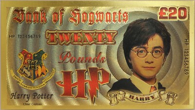 Harry Potter 20 Pounds Hogwarts Bank Note Novelty 24K Gold Plated Bill ...