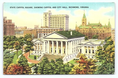 Vtg 1930s Richmond Virginia VA State Capitol Square City Hall Linen ...