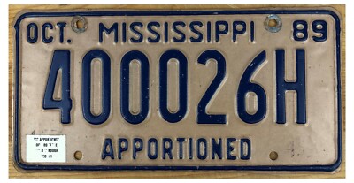 Mississippi 1989 HIRE APPORTIONED TRUCK License Plate 400026H! | eBay
