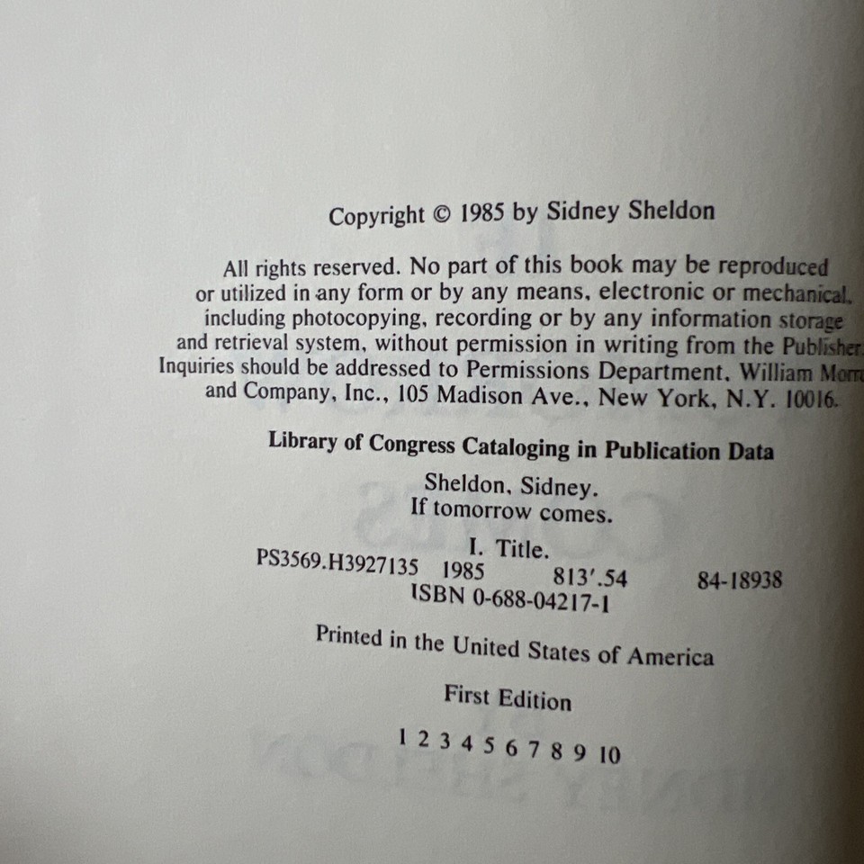 If Tomorrow Comes by Sidney Sheldon 1985 William Morrow 1st Edition ...