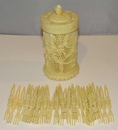 Vintage Asian Floral Design Food Pick Fruit Cheese Snack Bar Picks Set ...
