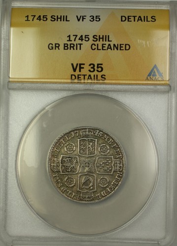 1745 Great Britain Silver Shilling Coin George II ANACS VF-35 Details ...