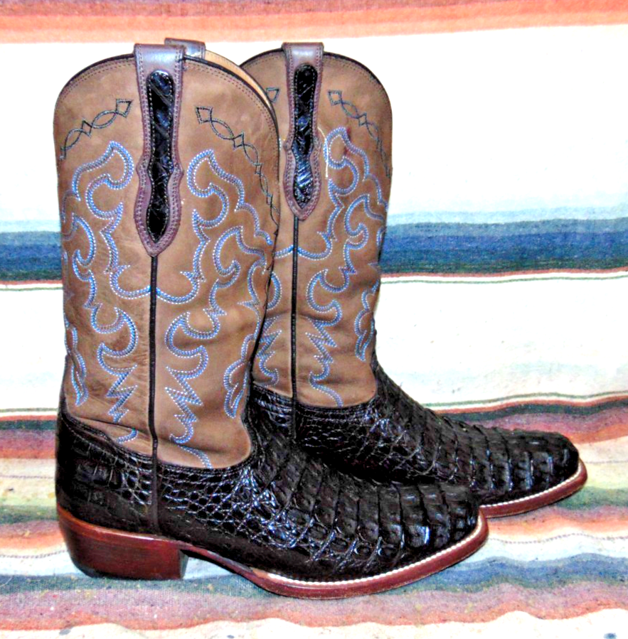 Mens Rujo The Trace Black Caiman / Leather Cowboy Boots 9 D Excellent ...