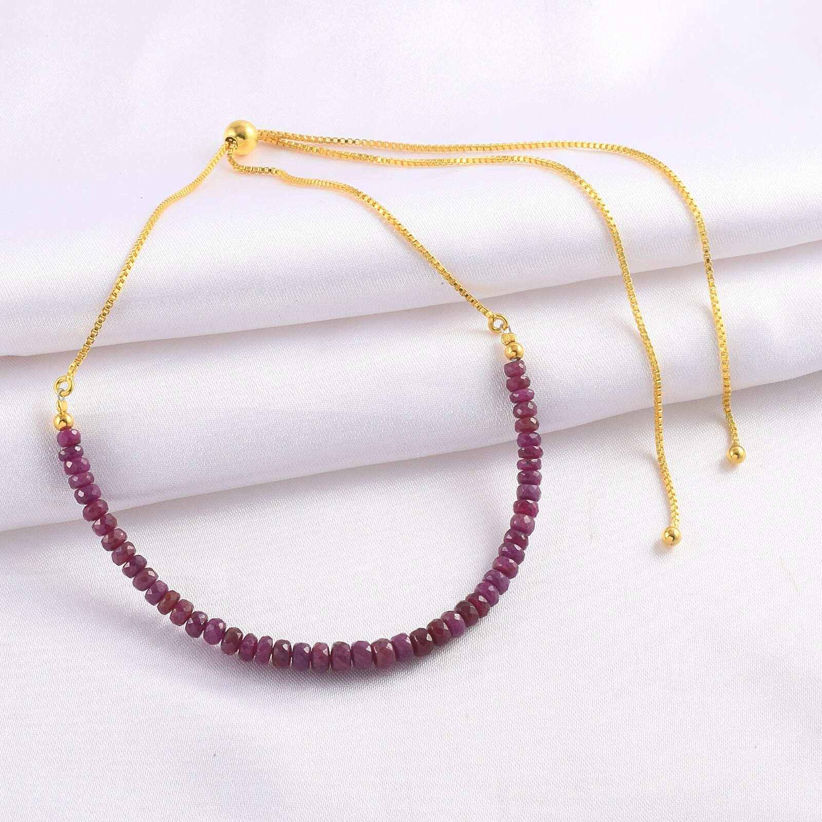 Natural Faceted Ruby 4mm Rondelle Beads Adjustable Slider Bolo Chain ...
