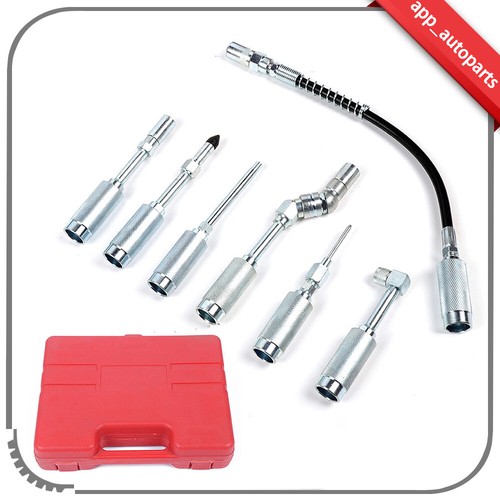7PCS GREASE GUN ADAPTER SET LUBING HOSE FITTING ZERK TIP ASSORTMENT US ...