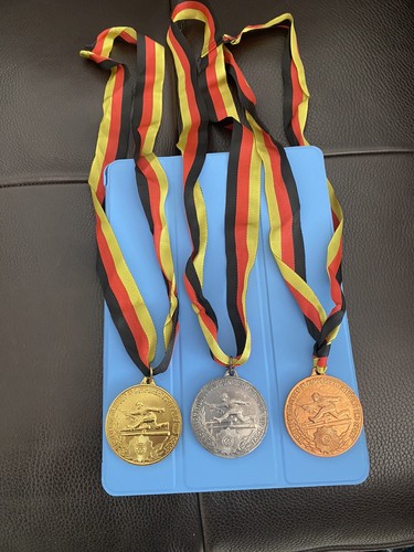 East German DDR Gold, Silver and Bronze Army Sports Medals with ...