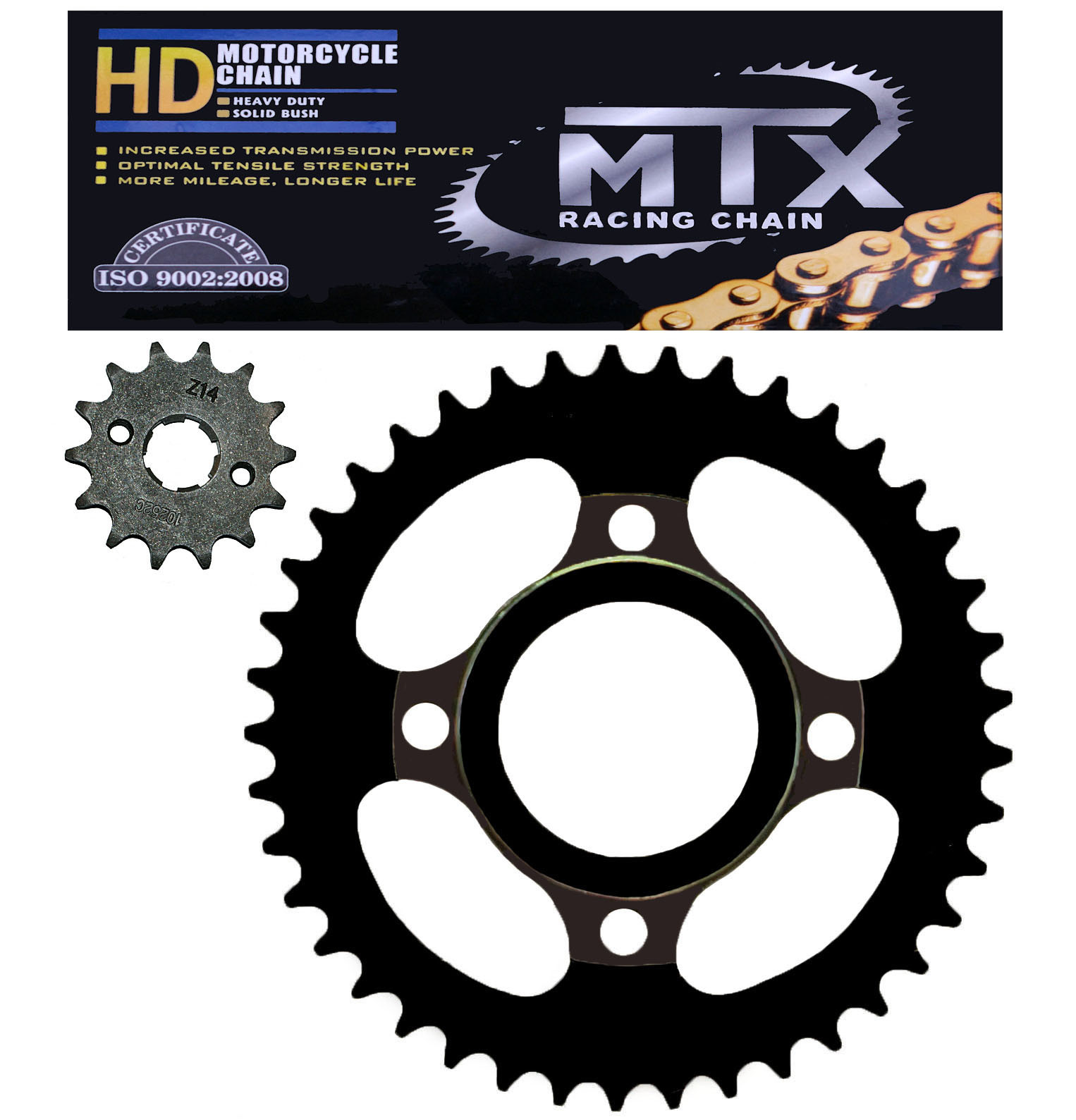 Honda CG125 chain & sprocket kit (1993-1998) MTX heavy duty gold chain ...